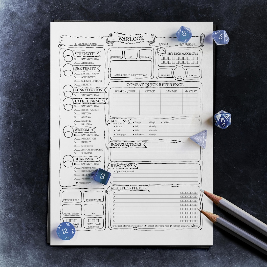 Warlock Character Sheet - D&D 2024 - Etsy