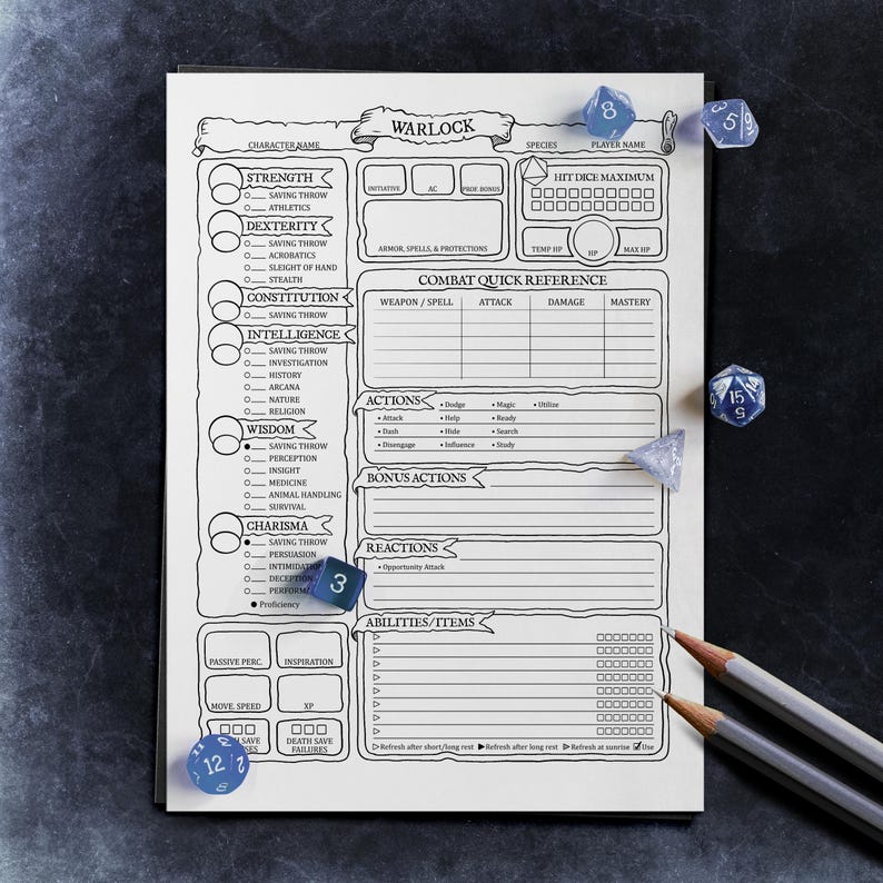 Warlock Character Sheet - D&D 2024 - Etsy