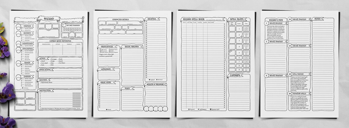 Wizard Character Sheet D&D 5e - Etsy