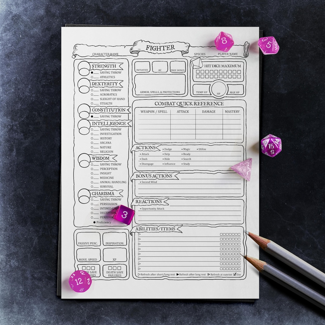 Fighter Character Sheet - D&D 2024 - Etsy