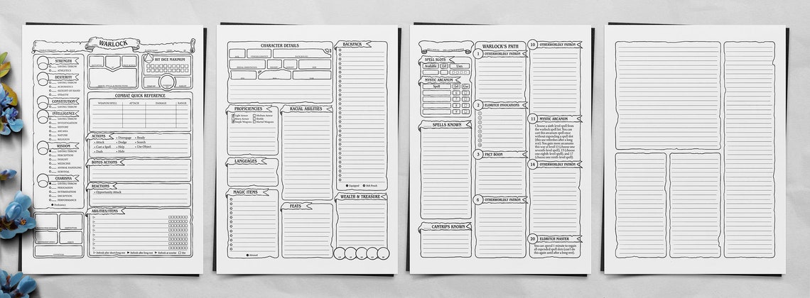 Warlock Character Sheet D&D 5e - Etsy