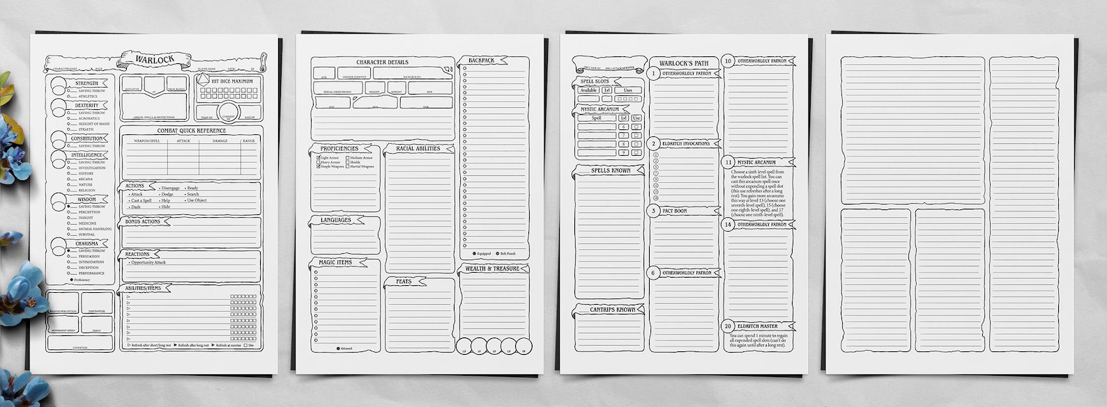 Warlock Character Sheet D&D 5e - Etsy