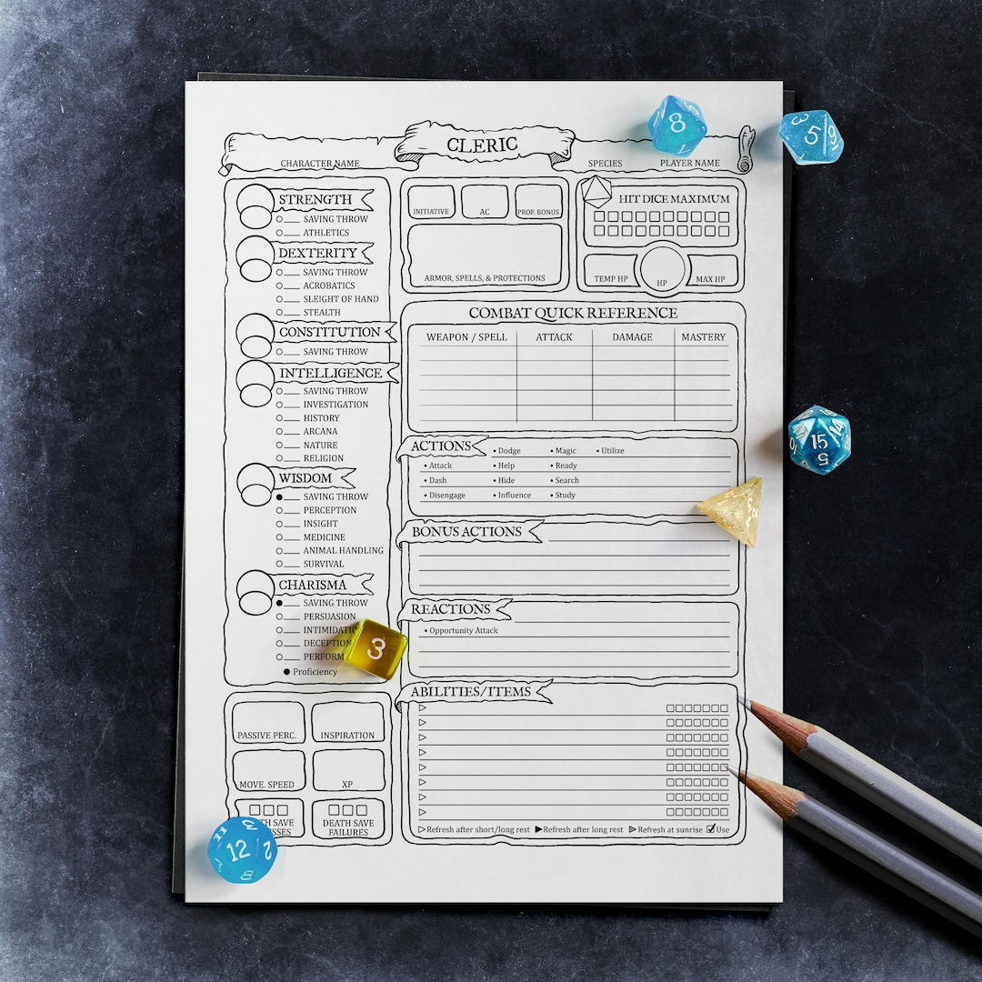 Cleric Character Sheet - D&D 2024 - Etsy