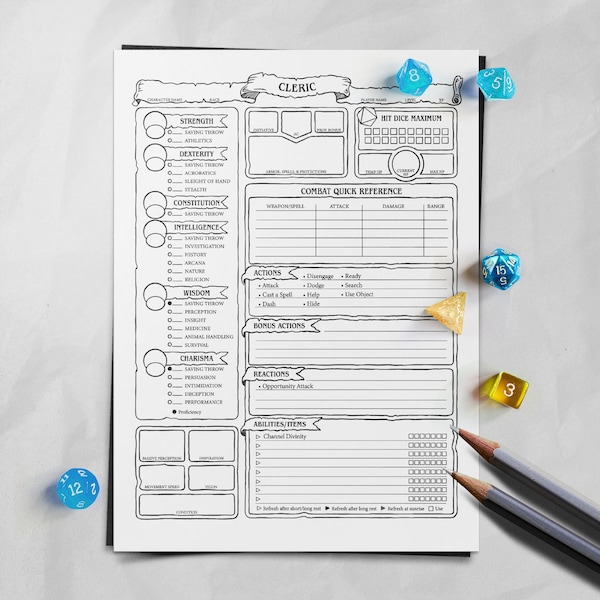 Cleric Character Sheet - Etsy