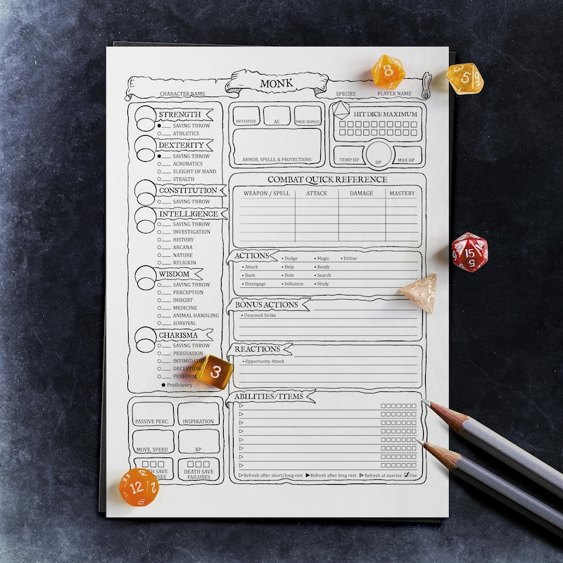 Dnd Monk Sheets - Etsy