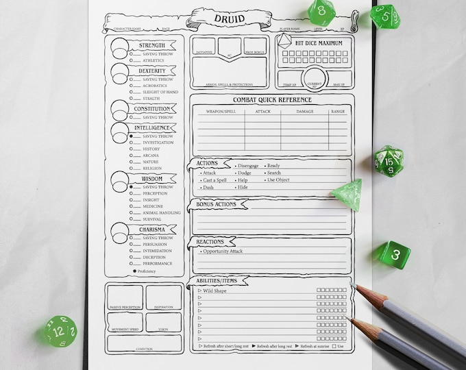 D&D 5e Druid Character Sheet - Etsy Canada