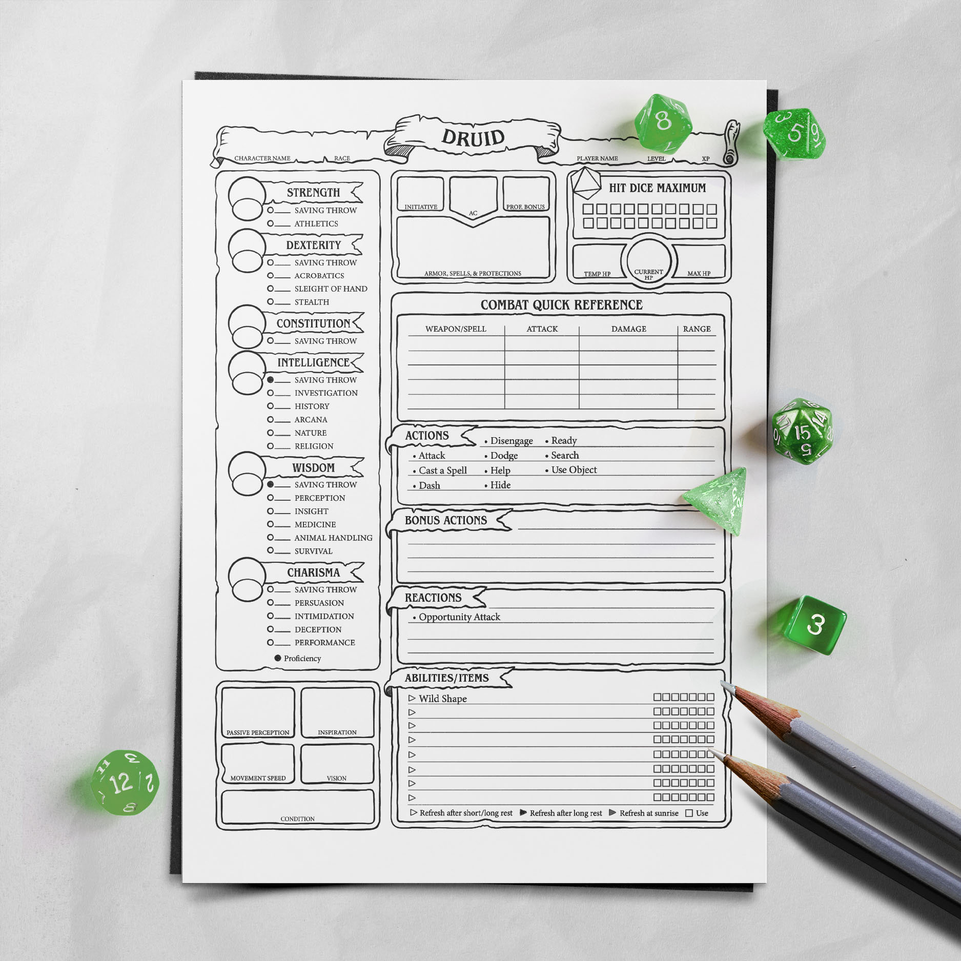 Druid Character Sheet - D&D 5e - Etsy