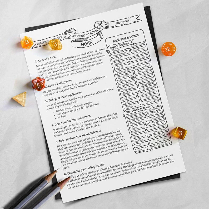 Monk Character Sheet - D&D 5e - Etsy