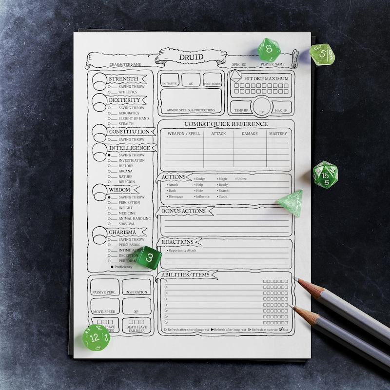 Character Sheets for Druid - Etsy