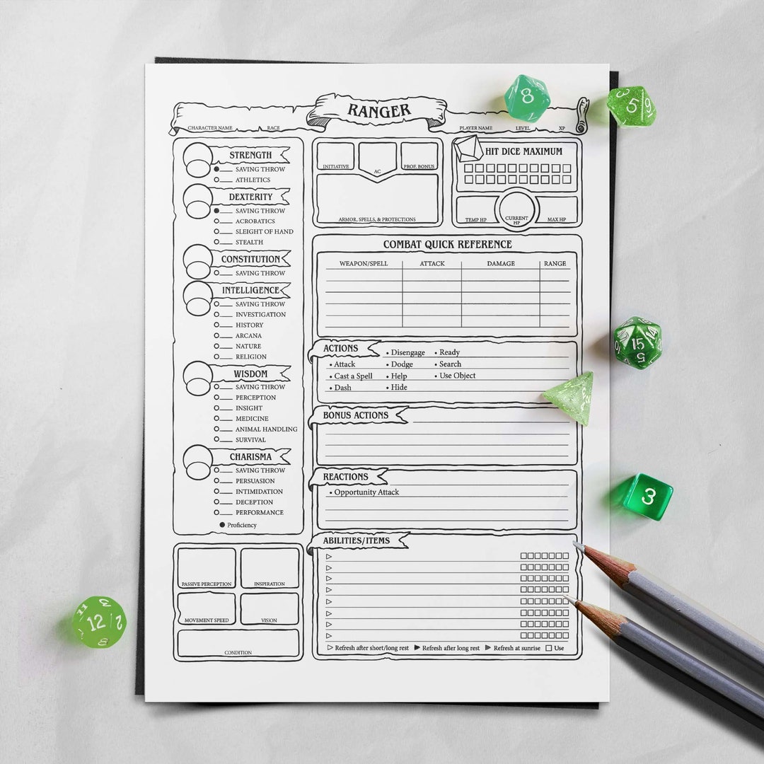 Ranger Character Sheet - D&D 5e - Etsy
