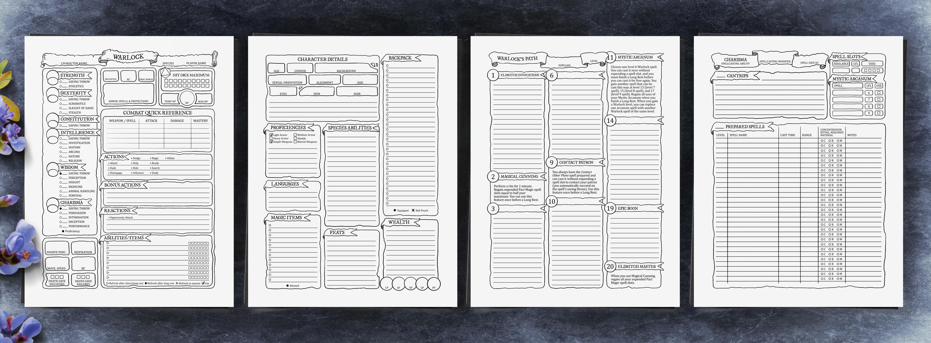 Warlock Character Sheet - D&D 2024 - Etsy