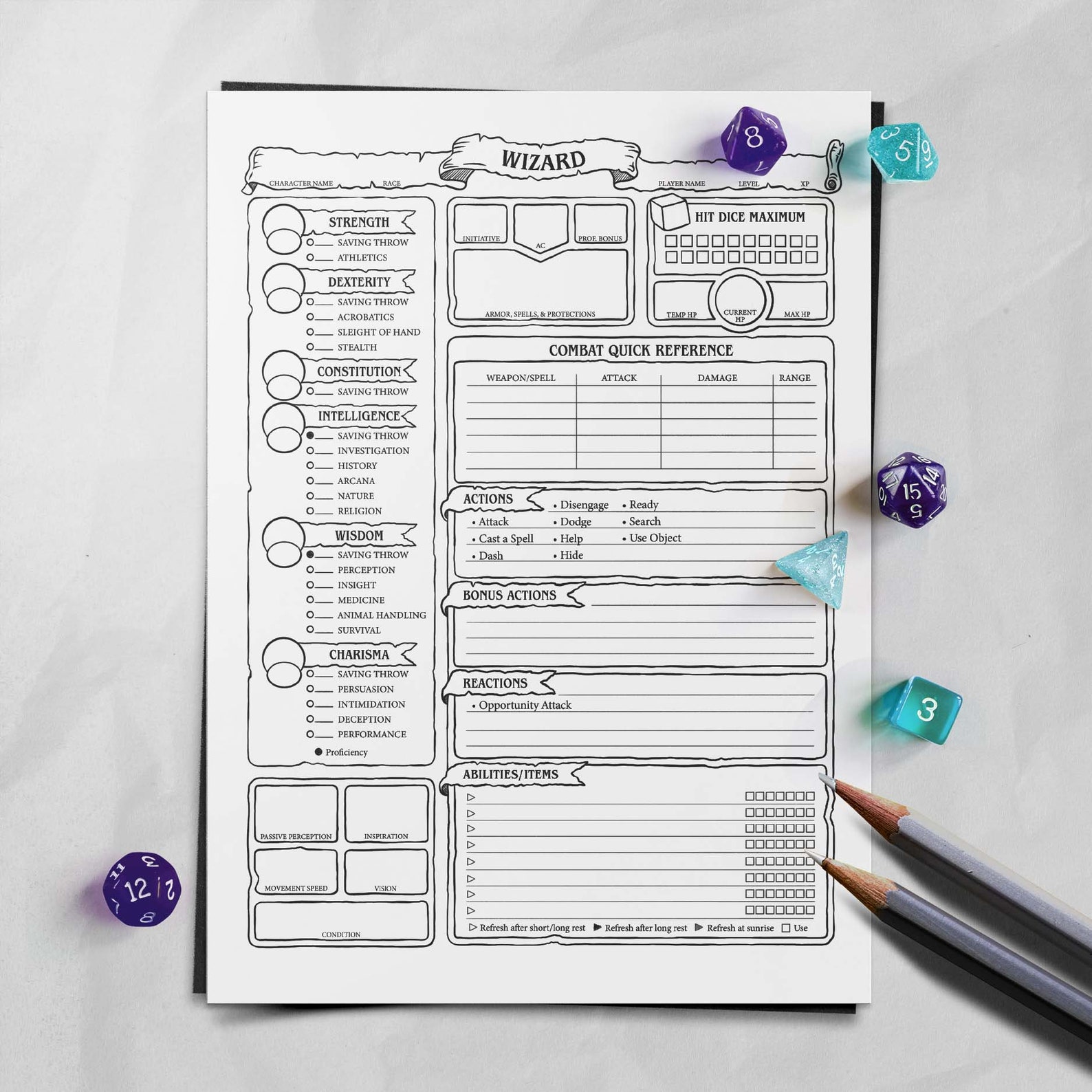 Wizard Character Sheet - D&D 5e - Etsy