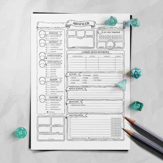 Artificer Character Sheet D&D 5e - Etsy UK