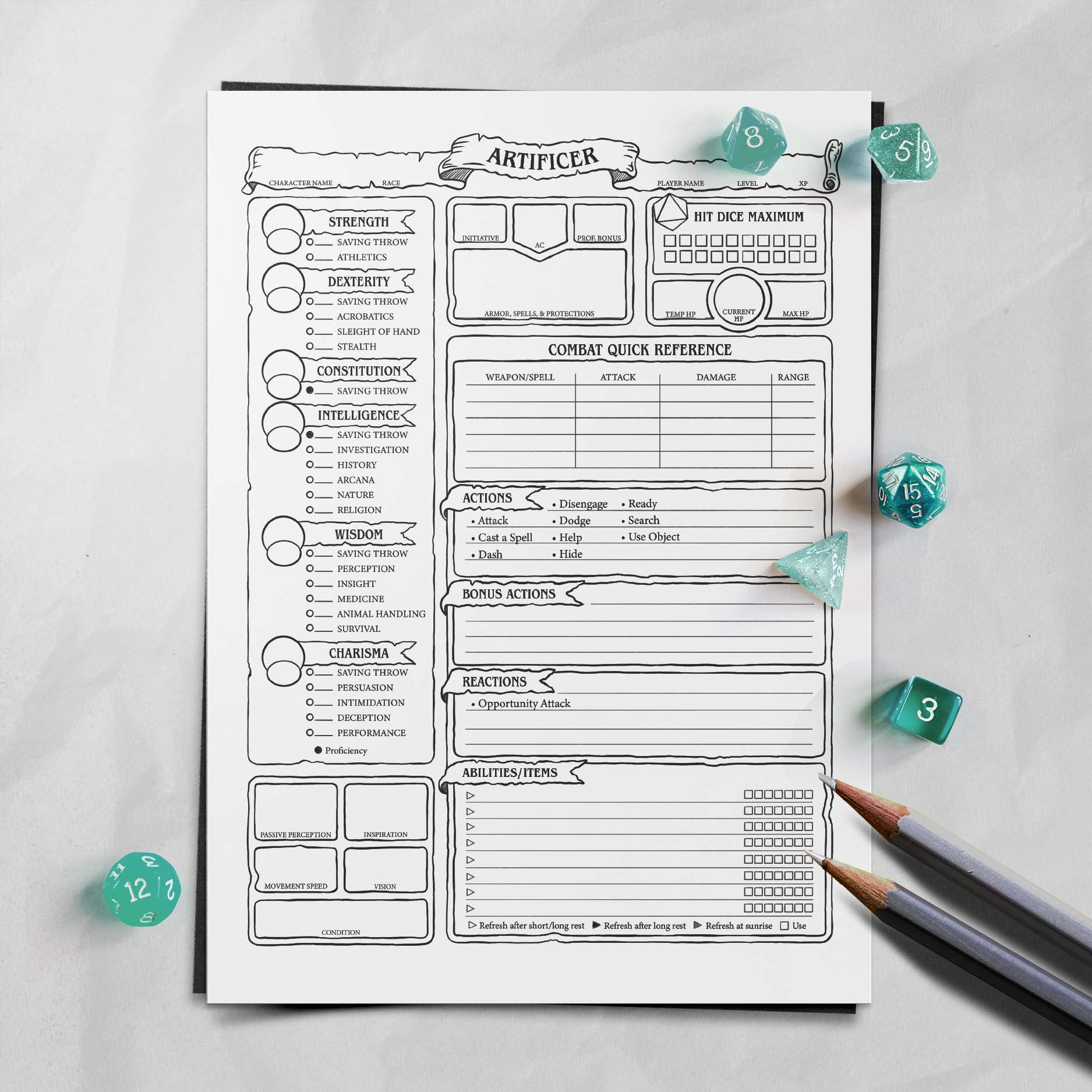 Artificer Character Sheet D D 5e Etsy UK