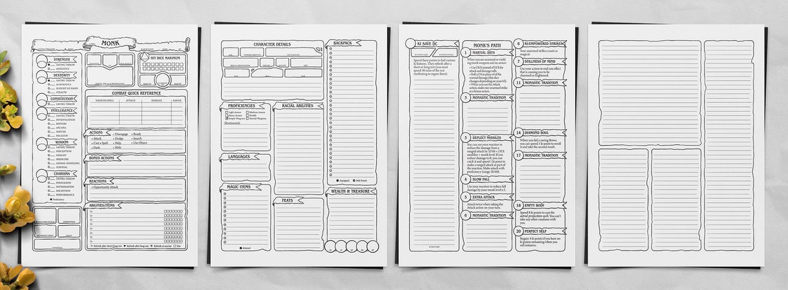 Monk Character Sheet D&D 5e | Etsy Canada