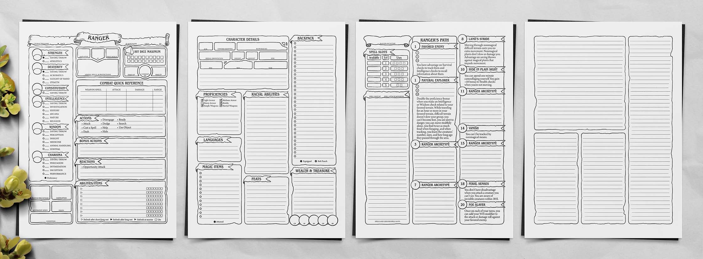 Ranger Character Sheet D&D 5e - Etsy Canada