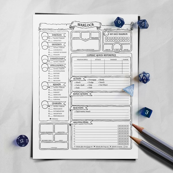 Warlock Character Sheets - Etsy