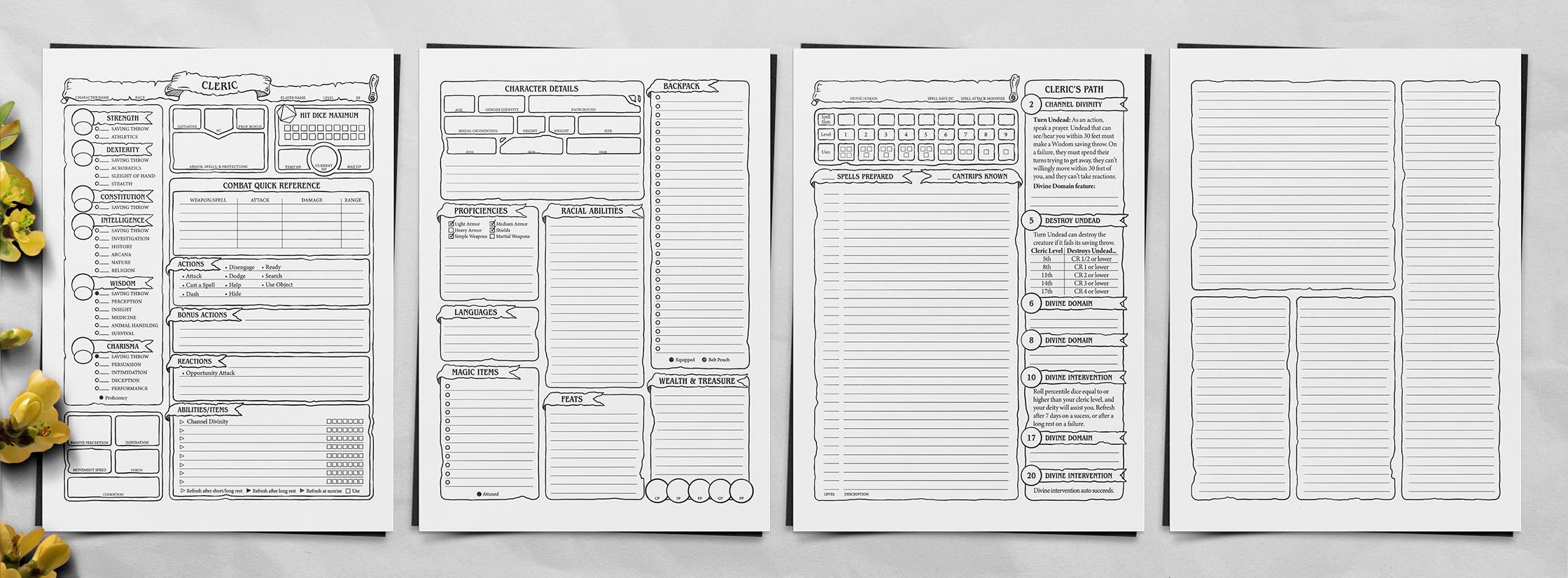 Cleric Character Sheet - D&D 5e - Etsy Australia