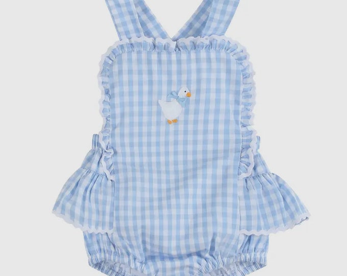Baby Girls Blue Gingham Lace Ruffle Bubble Romper - Etsy