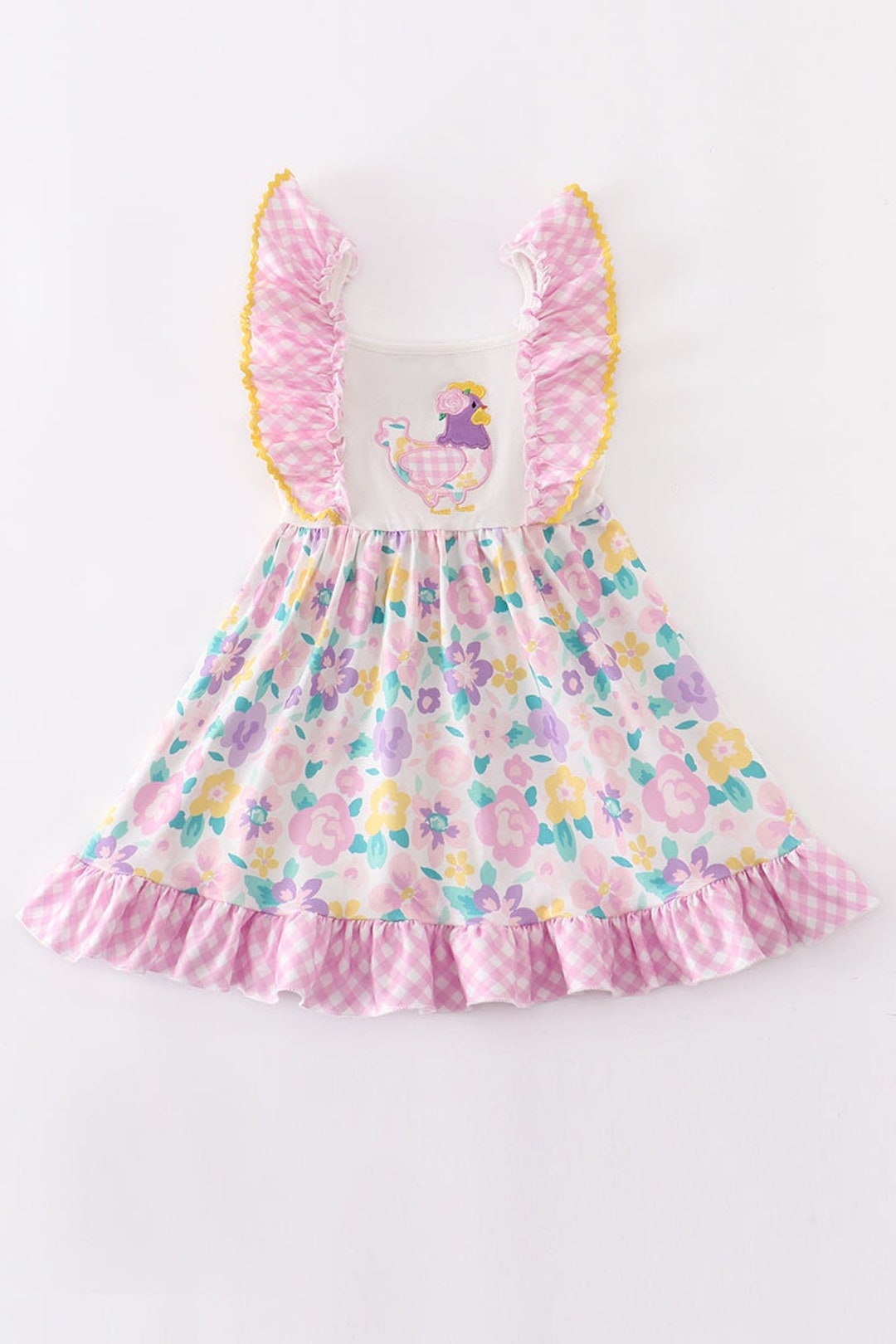 Girls Applique Floral Ruffle Hen Dress - Etsy