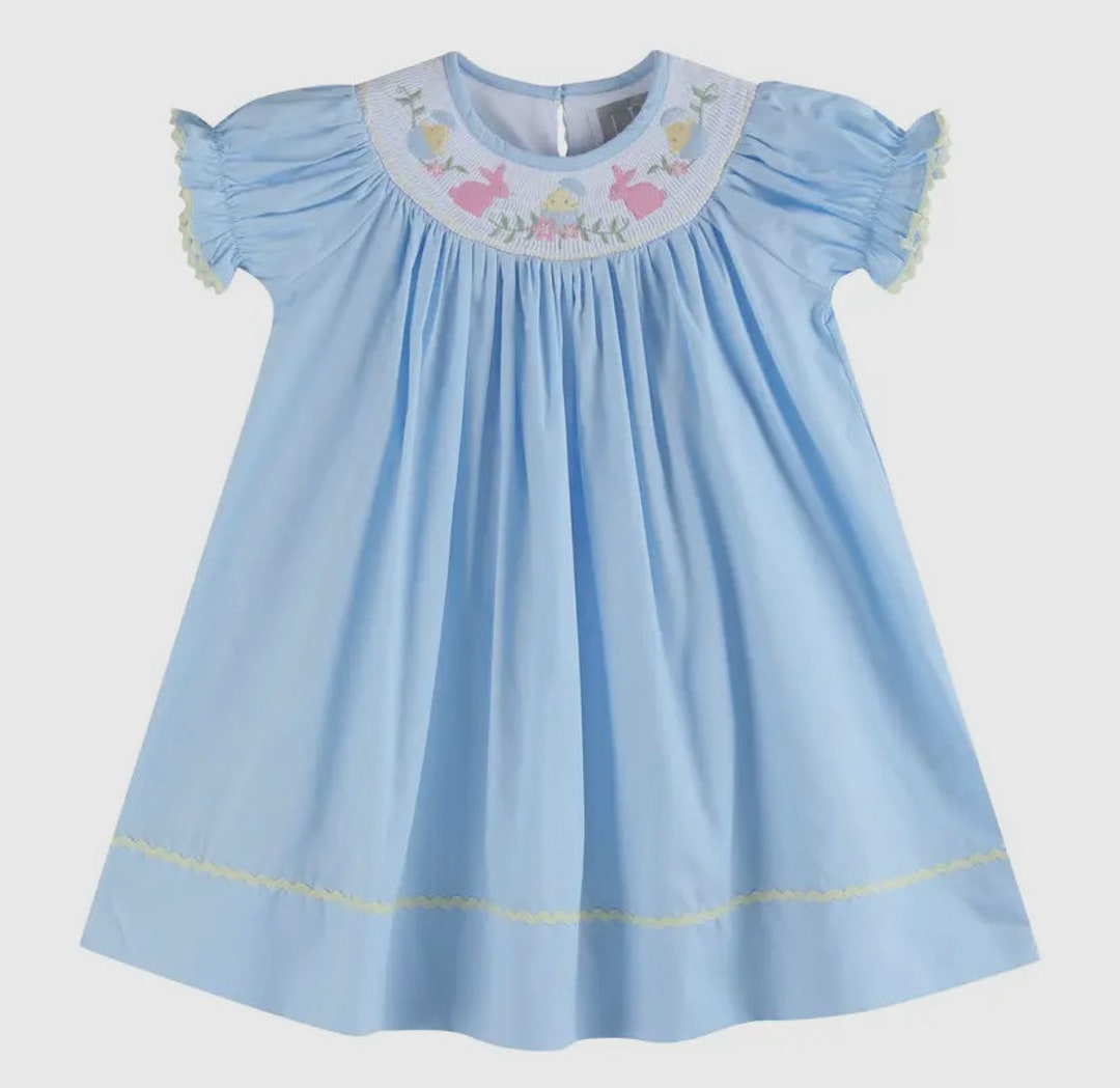 Light Blue Easter Bunny Smocked Bishop Dress - Etsy