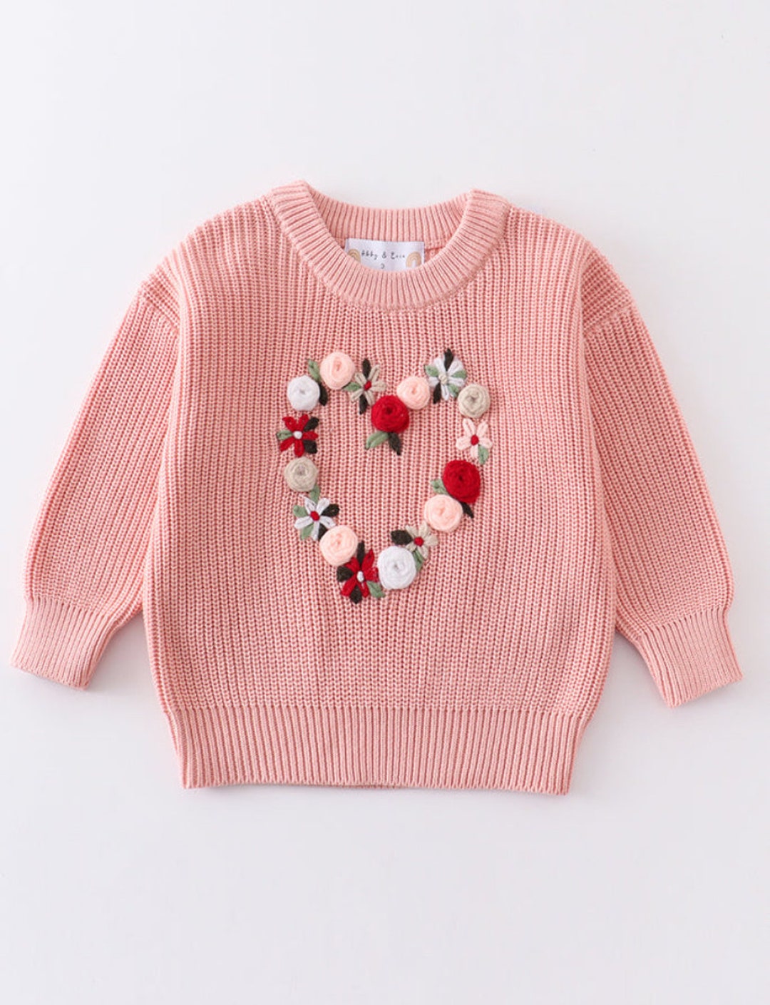Pink Floral Heart Hand Embroidered Sweater - Etsy