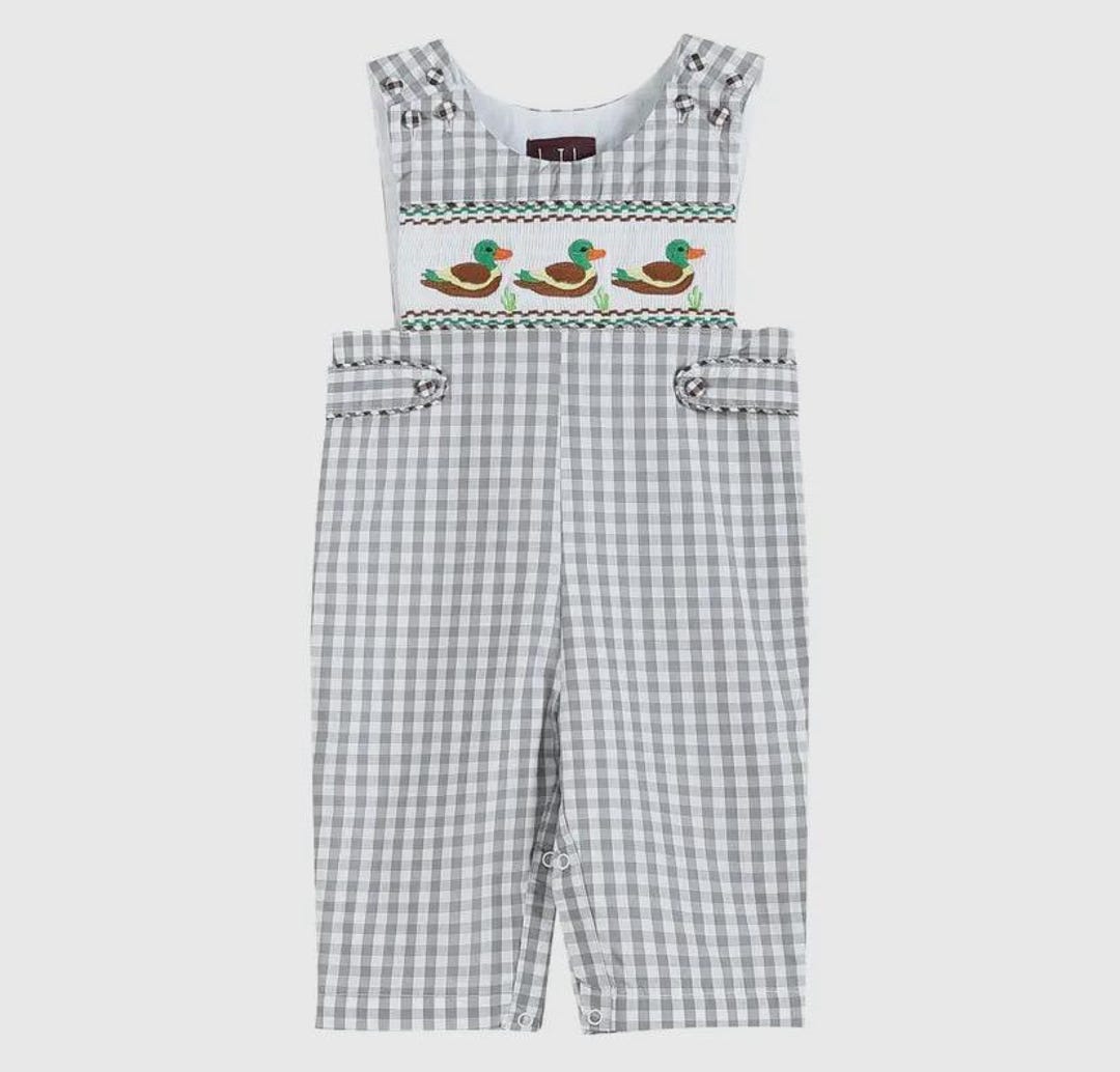 Baby Boys Grey Gingham Duck Smocked Longall Overall Romper - Etsy
