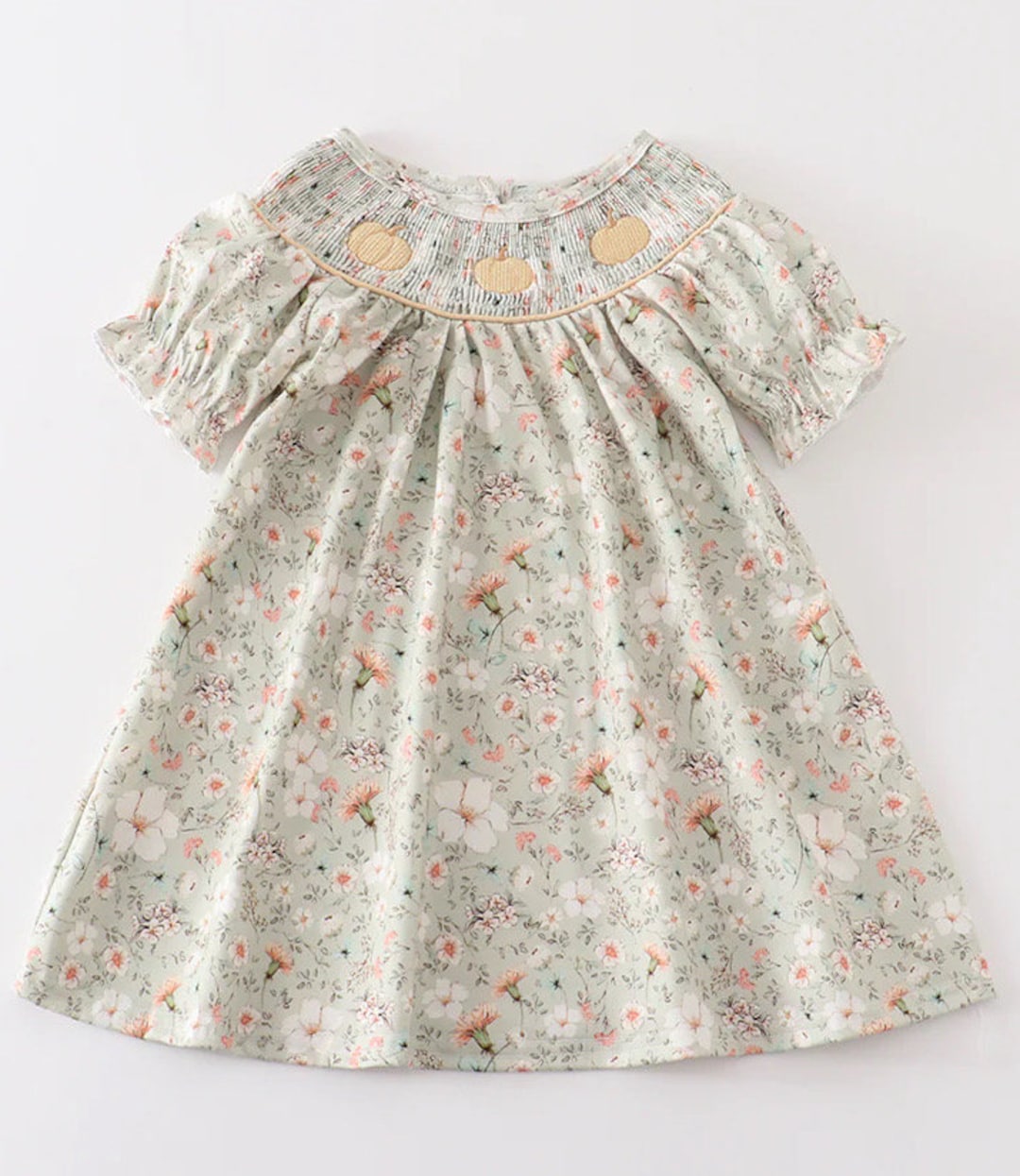 Girls Smocked Sage Floral Fall Pumpkin Dress - Etsy