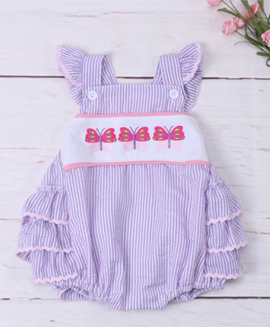Baby Girls Purple Embroidered Butterfly Bubble - Etsy