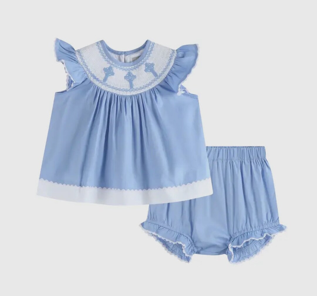 Periwinkle Blue Three Across Smocked Bloomer Set - Etsy