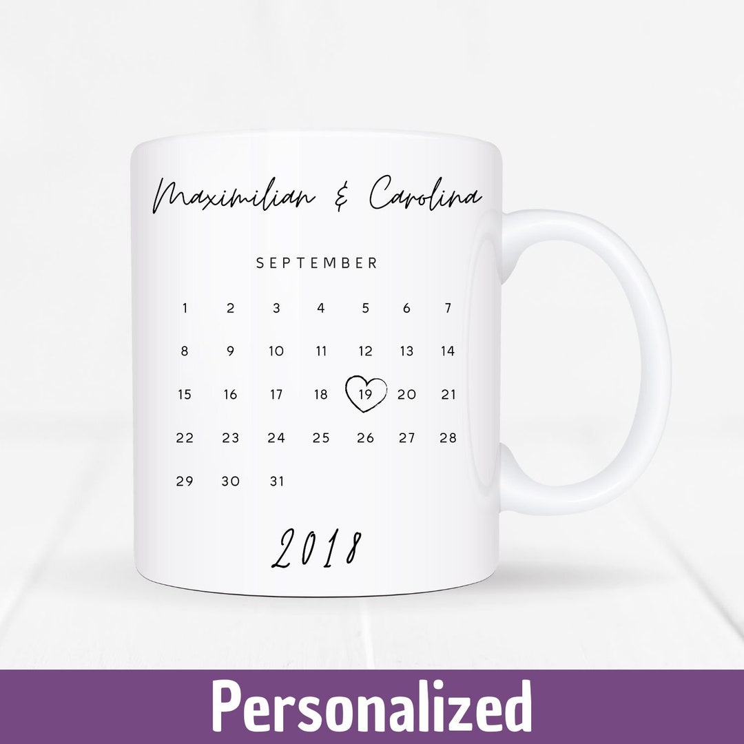 Cup With Name and Date in Calendar Shape Gift for Wedding, Valentine's ...