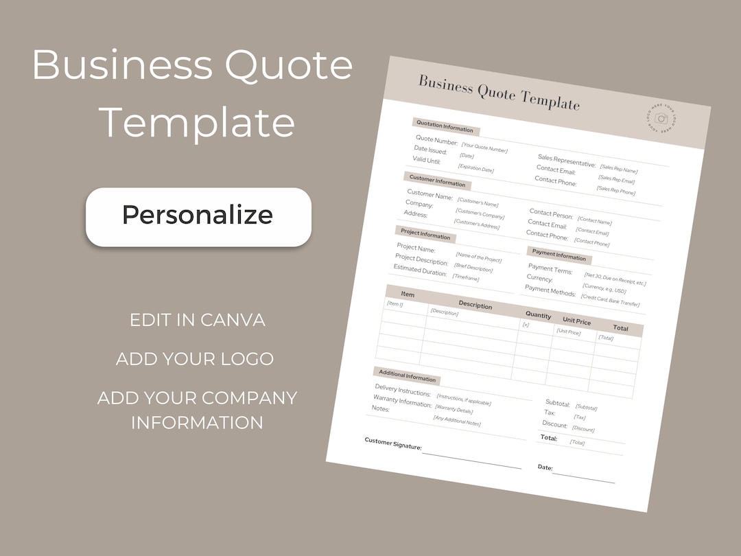 Professional Business Quote Template Canva EDITABLE Quote - Etsy