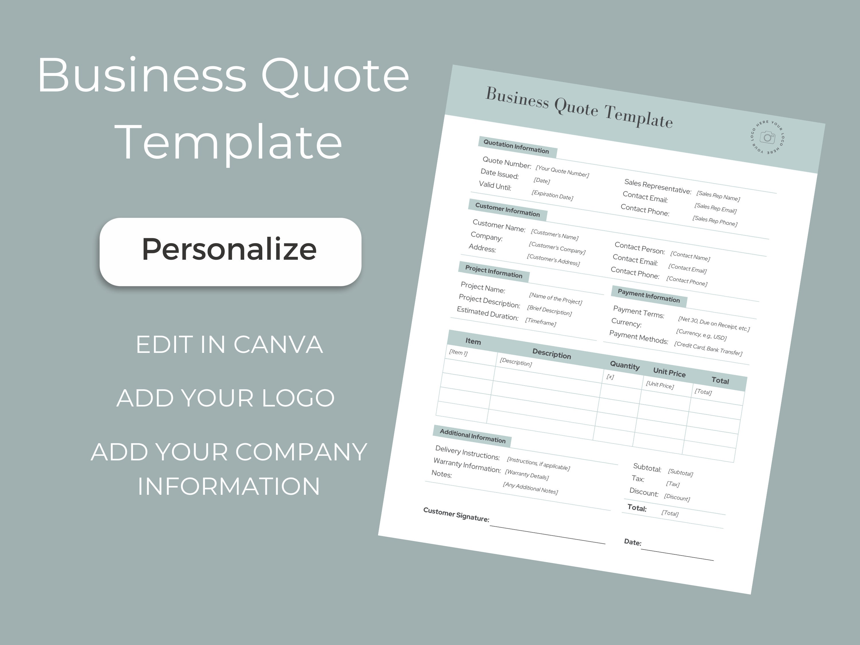 Professional Business Quote Template Canva EDITABLE Quote - Etsy