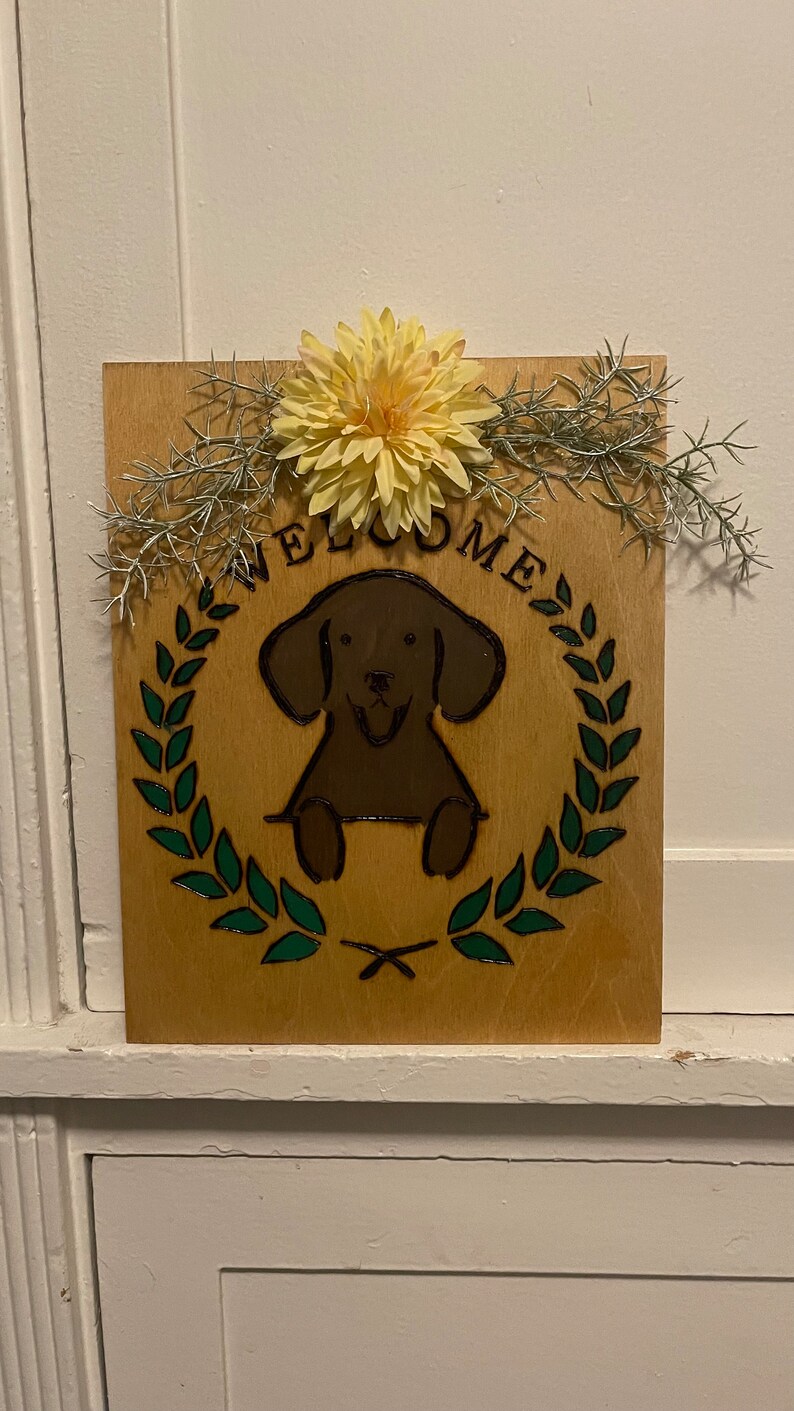 Welcome Dog Sign- Hand Wood Burned and Painted - Etsy
