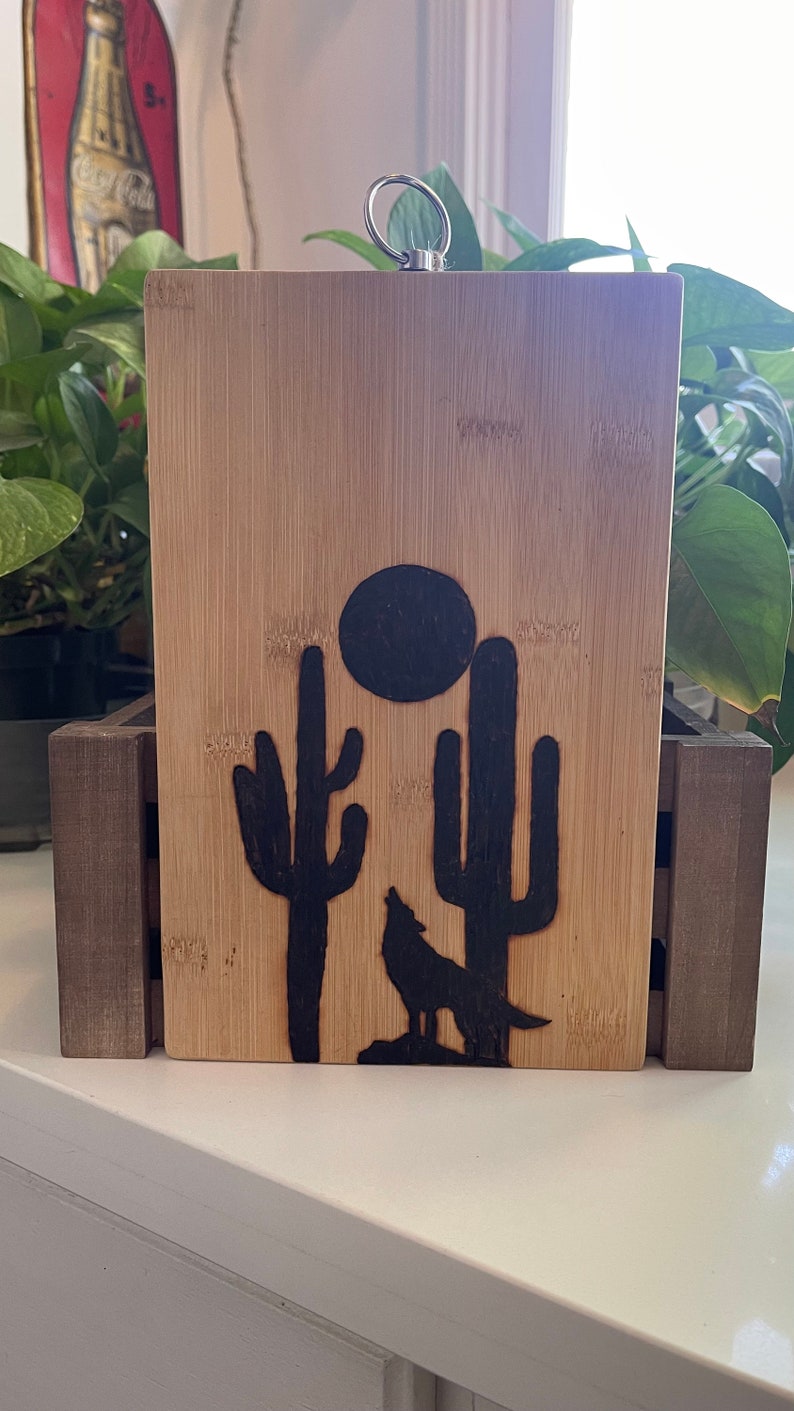 Wolf Howling in Cactus Desert Wood Burned Art/cutting Board - 10 X 6 ...