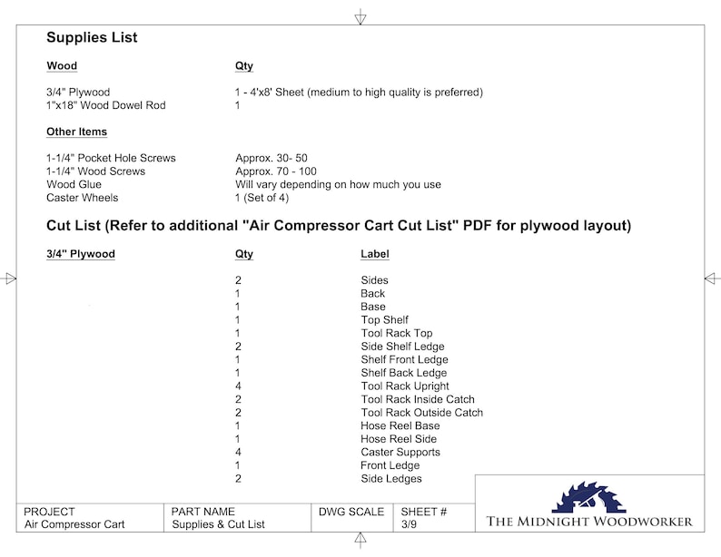 Air Compressor Cart - PDF Plans - Etsy