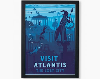 Atlantis Travel Poster: Vintage WPA Style Lost City Art Print - Etsy