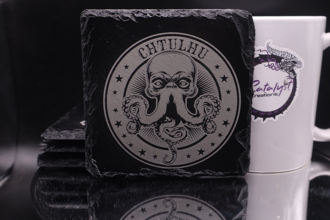 Lovecraft Cthulhu Laser Engraved Slate Coasters - Set of 4 - Etsy