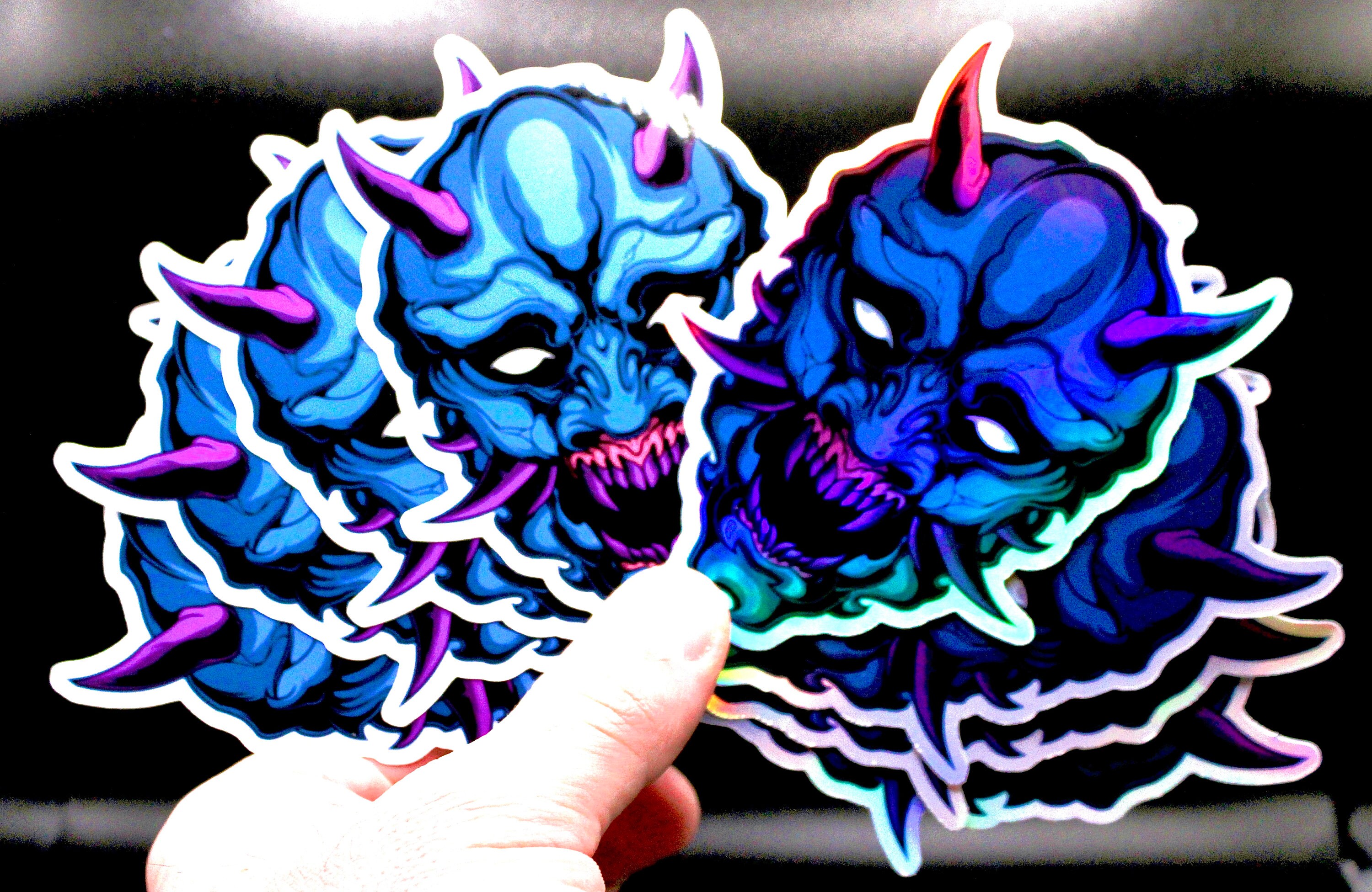 Japanese Blue Oni Demon Hannya Mask Holographic Gloss Matte | Etsy