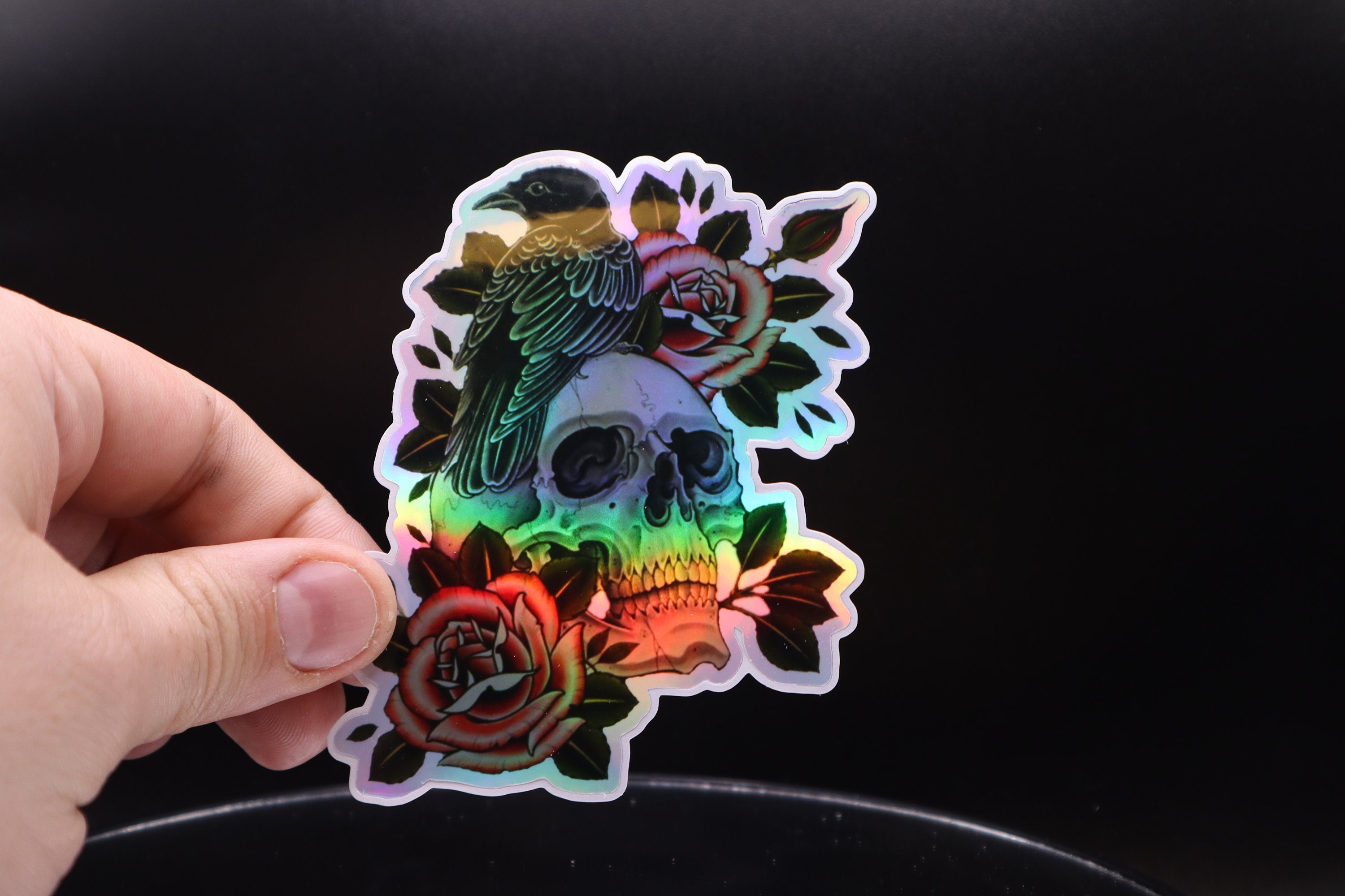 Raven Skull Roses Vinyl Sticker - Etsy