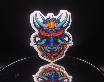 Cyber-white Oni Mask Vinyl Sticker Gloss - Etsy