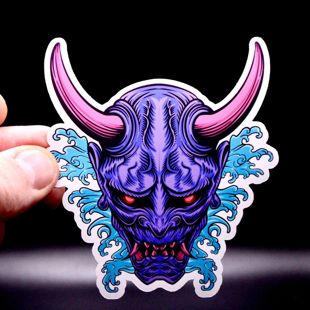 Japanese Pink Oni Demon Hannya Mask Vinyl Sticker - Etsy