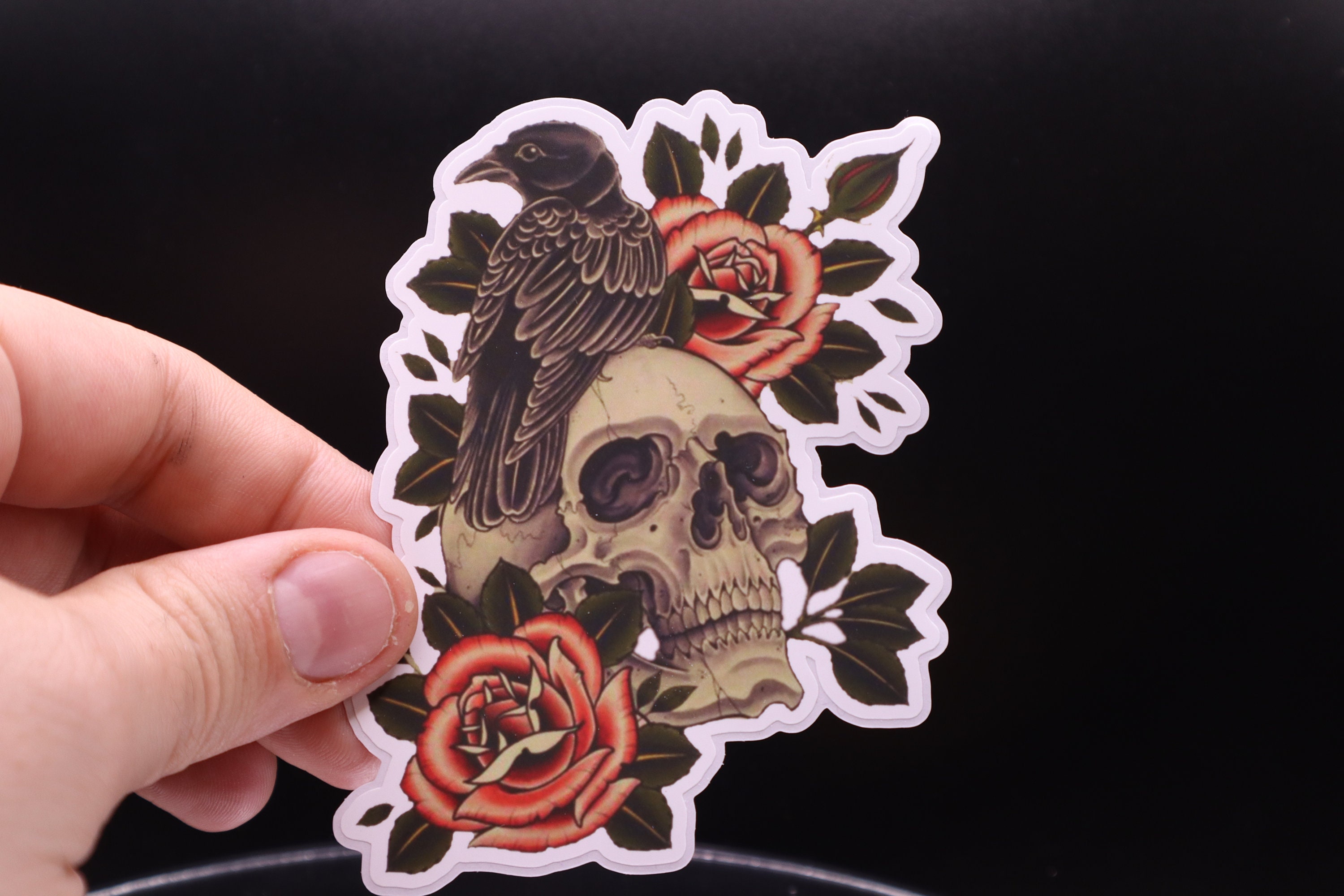 Raven Skull Roses Vinyl Sticker - Etsy
