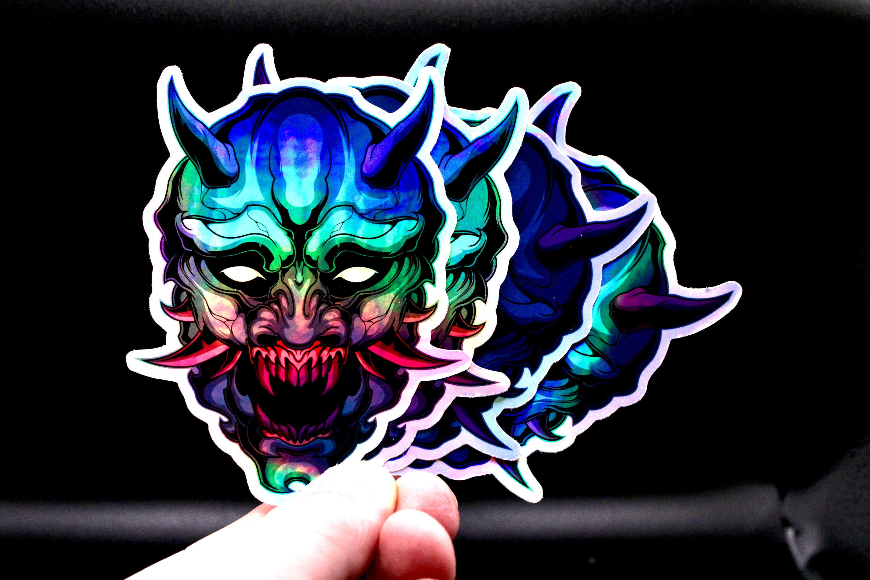 Japanese Blue Oni Demon Hannya Mask Holographic Gloss Matte | Etsy