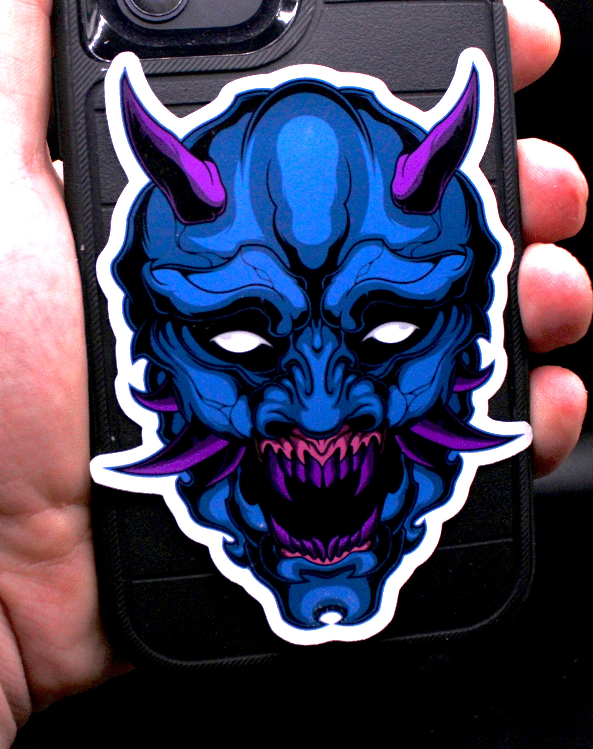 Japanese Blue Oni Demon Hannya Mask Holographic Gloss Matte | Etsy