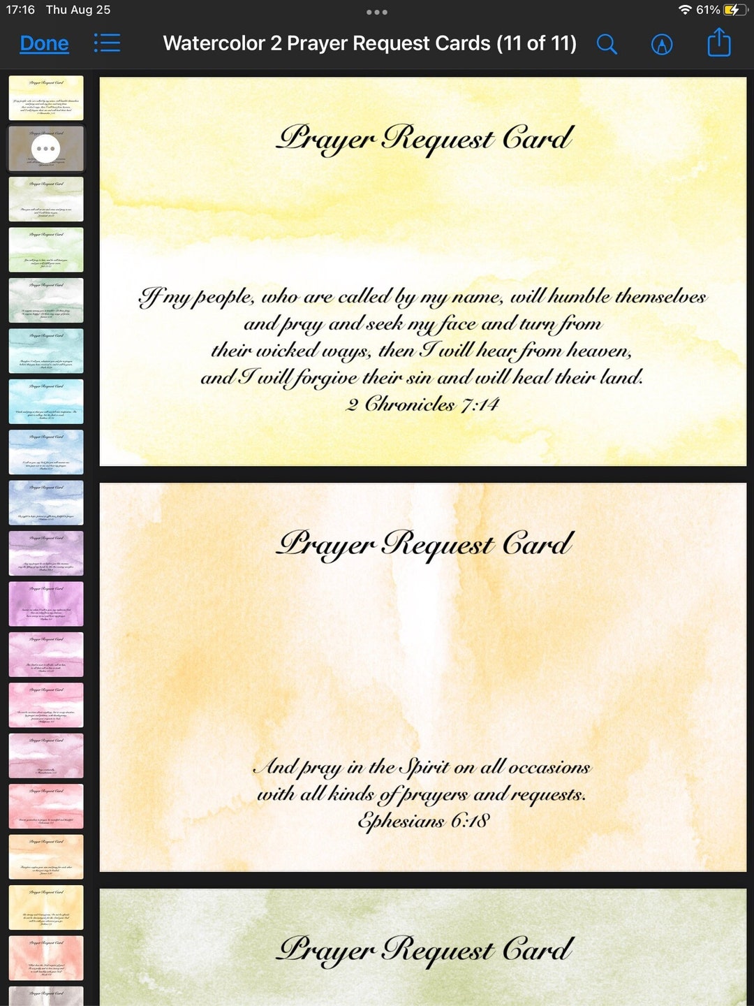 Digital Part A Watercolor#2 3x5 Printable Prayer Request Cards. PDF! No ...