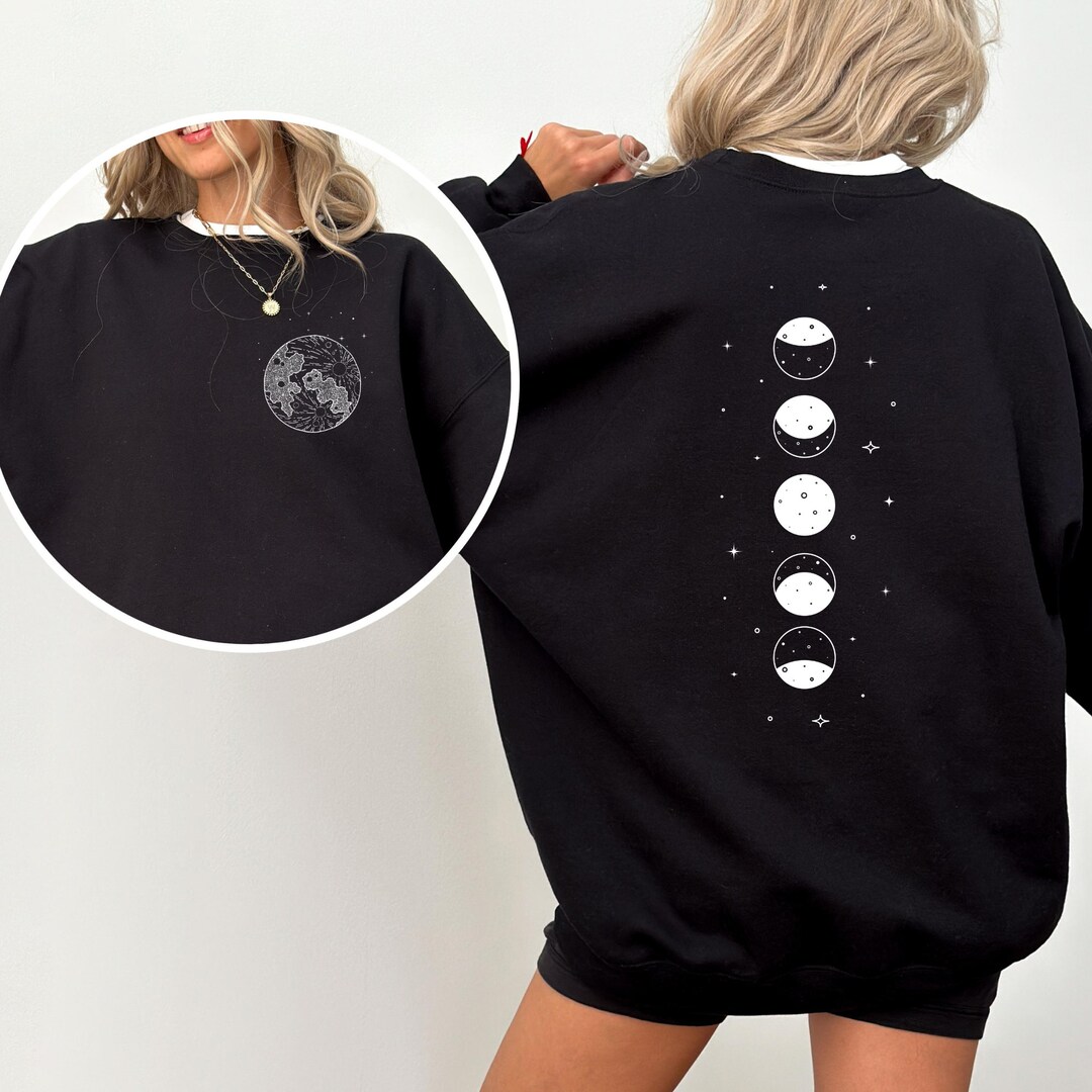 Moon Phases Hoodie, Mystical Moon Phase Hooded Sweatshirt, Front & Back ...