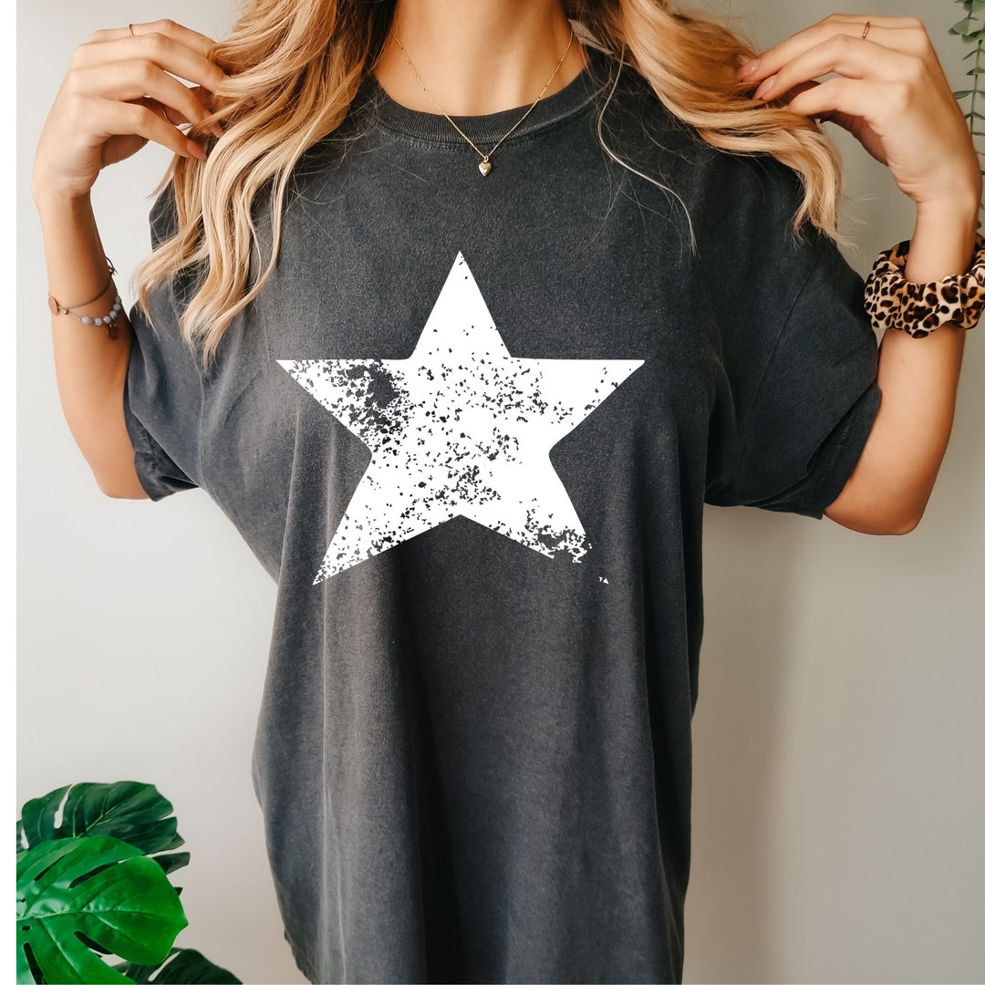 Comfort Colors® Distressed Star Shirt,white Star Shirt,black Star,star ...