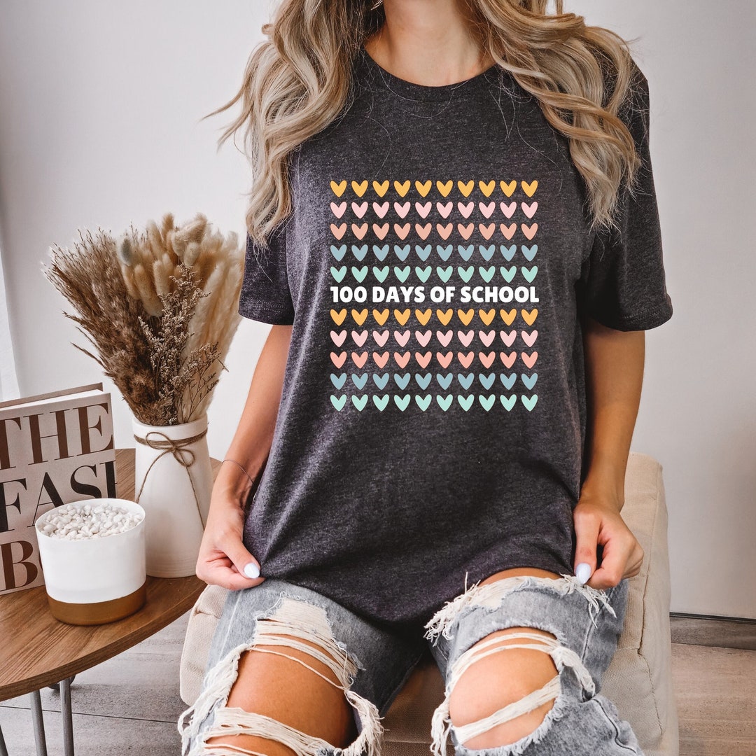 100 Days of School Shirt, 100th Day of School, 100 Days of Hearts Shirt ...