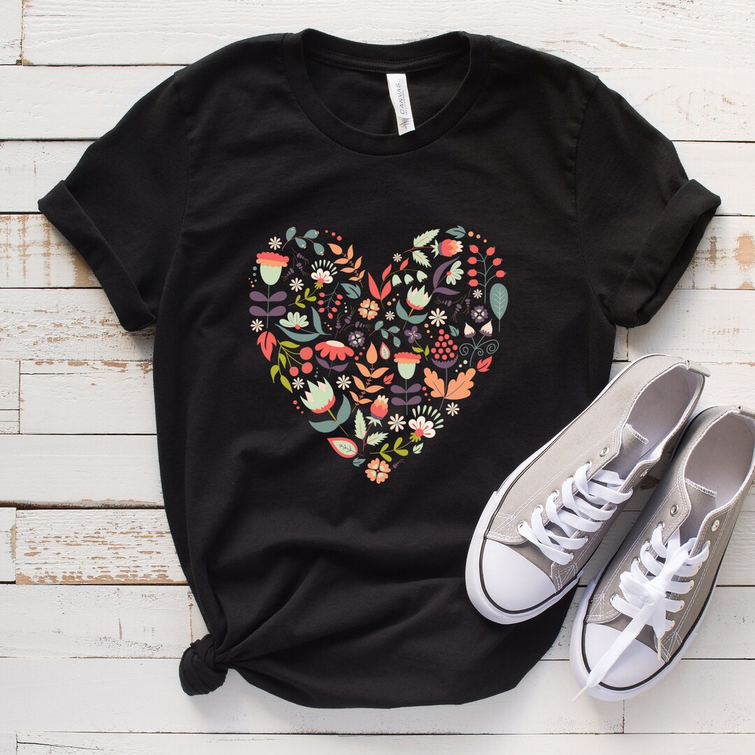 Flower Heart Tshirt, Wild Flowers, Floral Heart Shirt, Sentimental Gift ...